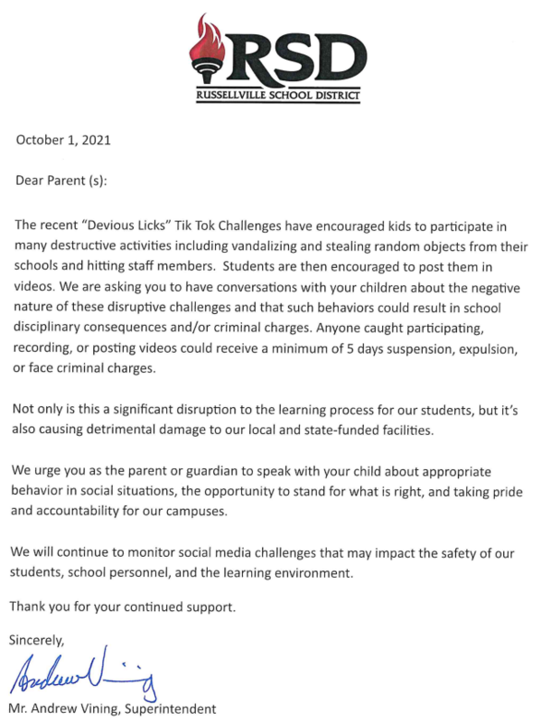 Letter From Our Superintendent Russellville School District